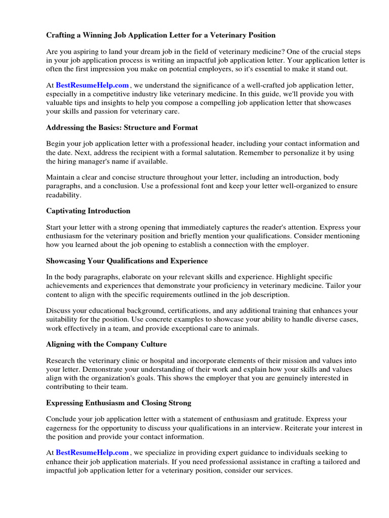 Job Application Letter Vet | PDF | Résumé | Veterinary Medicine