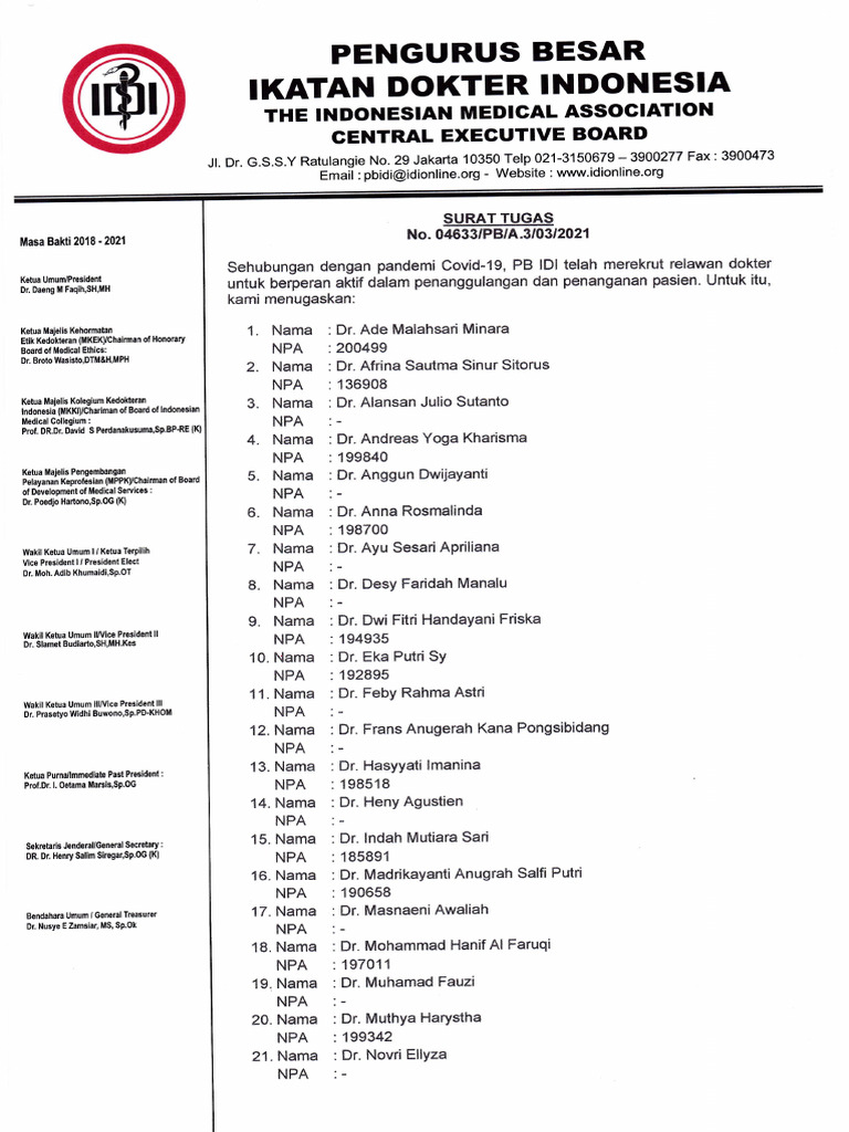 Surat Tugas Relawan Wisma Atlet Gel.52 | PDF