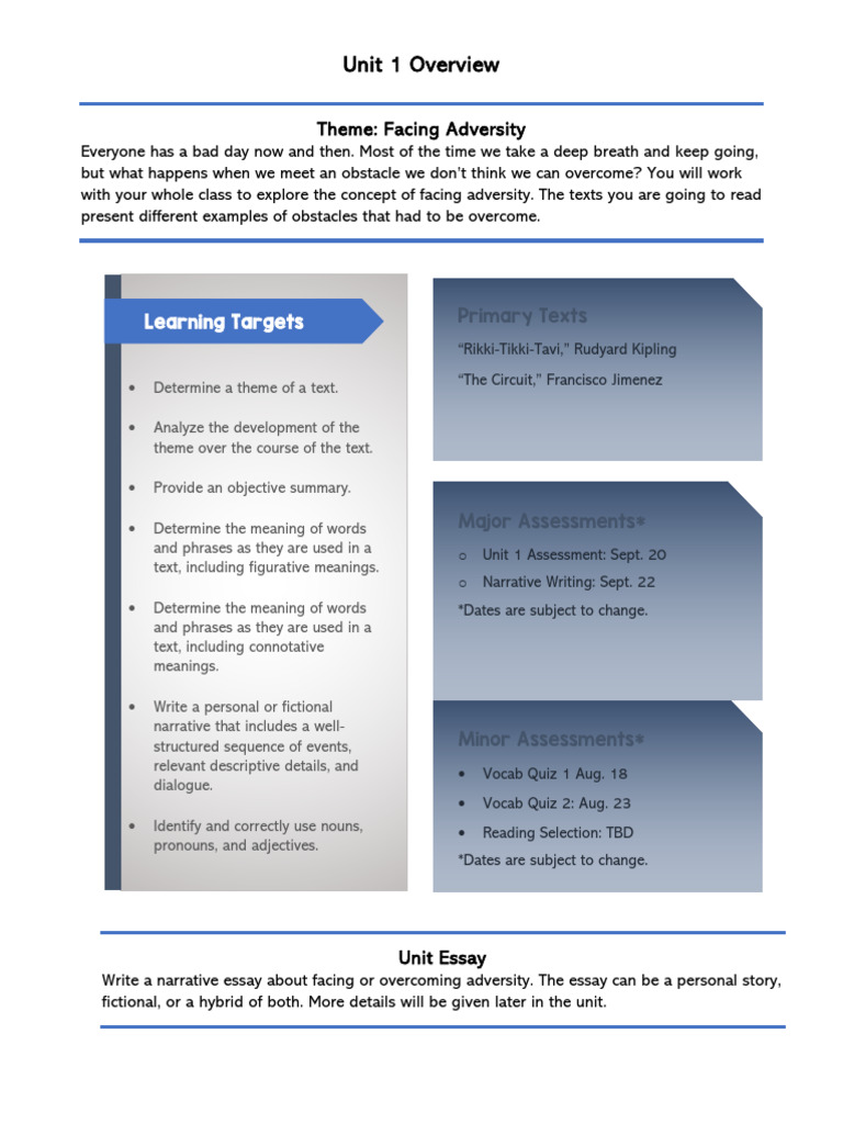 Facing Adversity: Unit 1 Guide | PDF | Philosophy | Language Arts ...