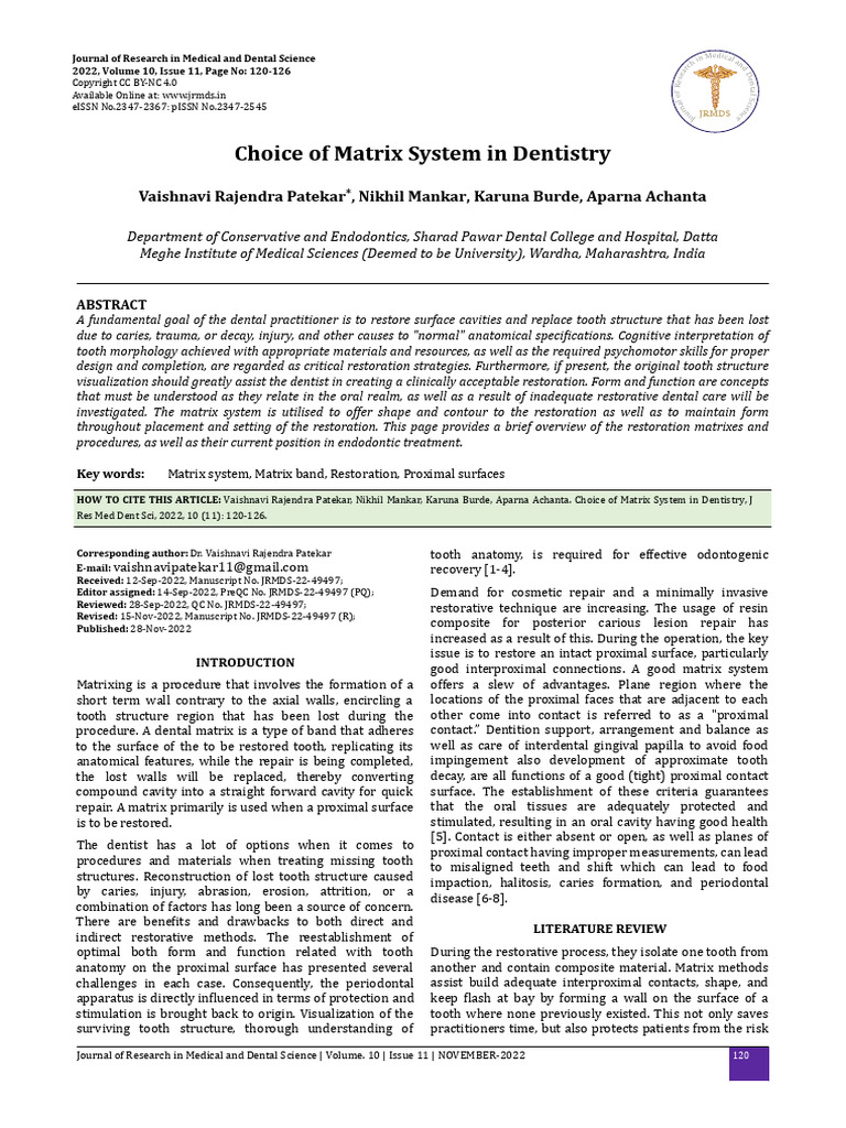 Choice of Matrix System in Dentistry546 | Download Free PDF ...