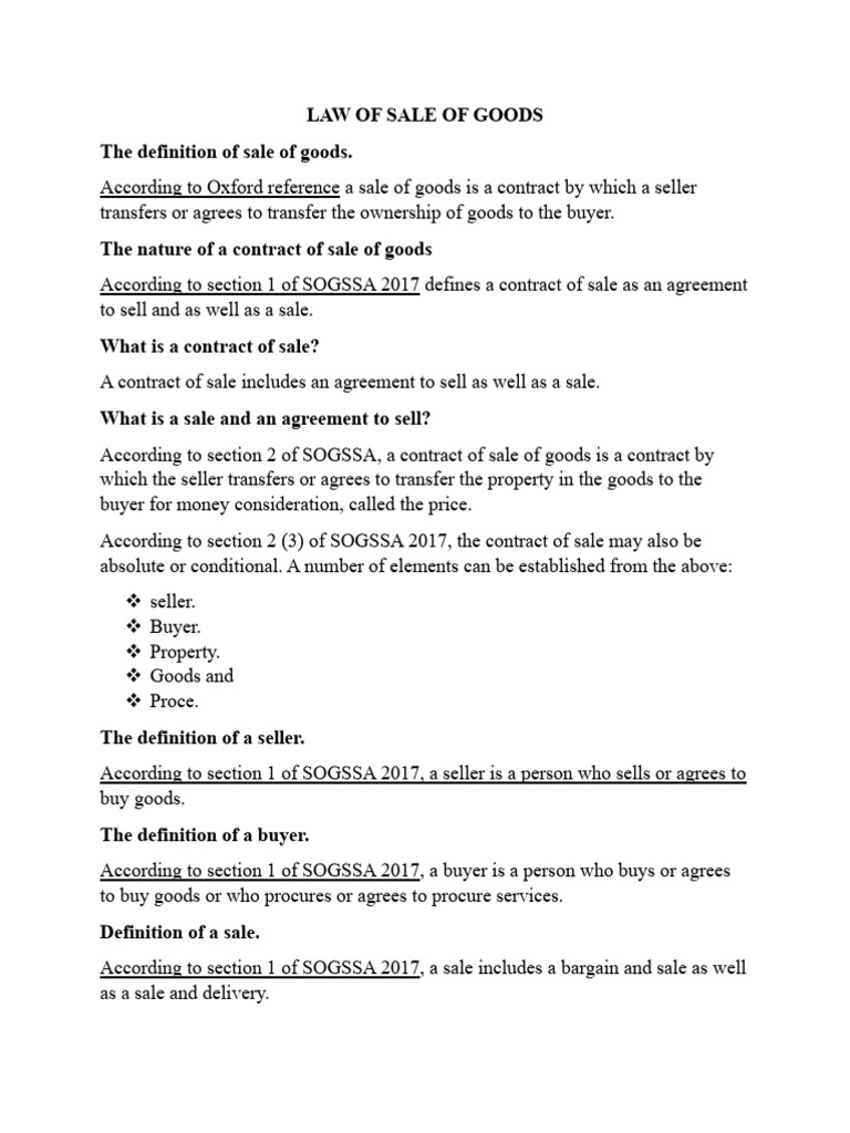 Notes For Sale of Goods | PDF | Sales | Breach Of Contract