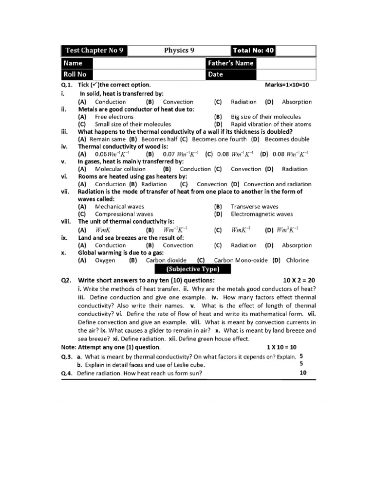 Physics SSC-I Worksheets | PDF