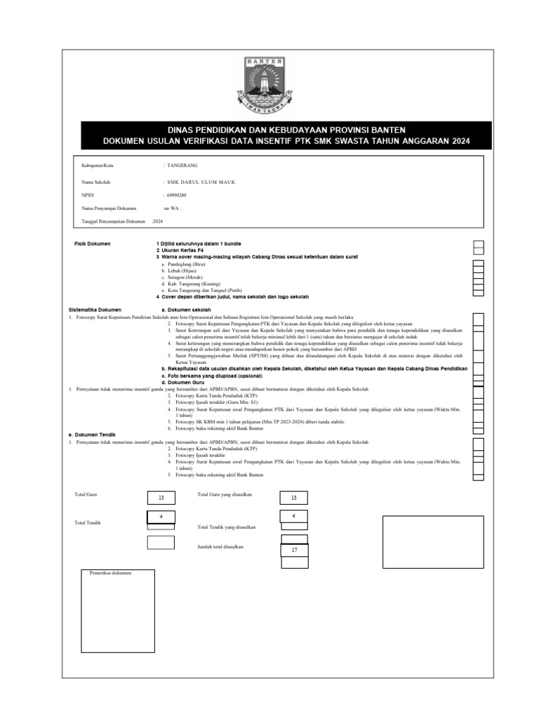 Usulan Verifikasi Insentif PTK SMK | PDF