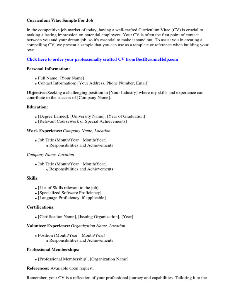 Curriculum Vitae Sample For Job | PDF | Résumé | Curriculum
