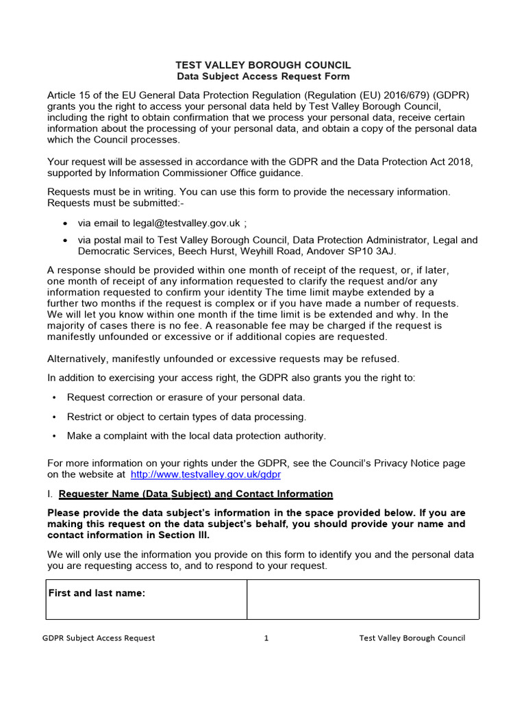 Data Subject Access Request Form (GDPR) | PDF | Identity Document | Justice
