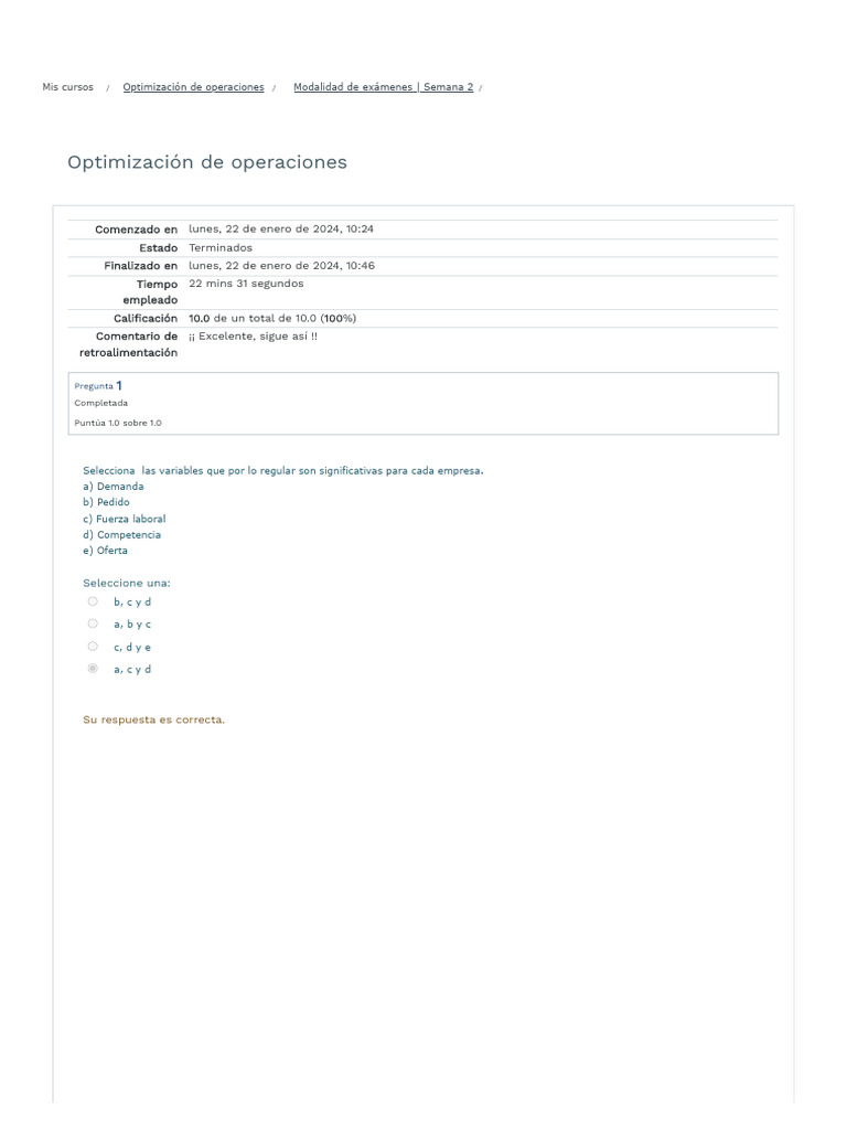 Modalidad de Exámenes - Semana 2 OPTIMIZACION DE OPERACIONES | PDF | Planificación | Inventario