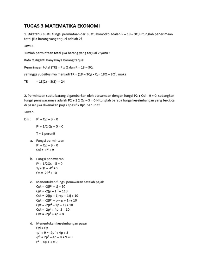 Tugas 3 Matematika Ekonomi | PDF