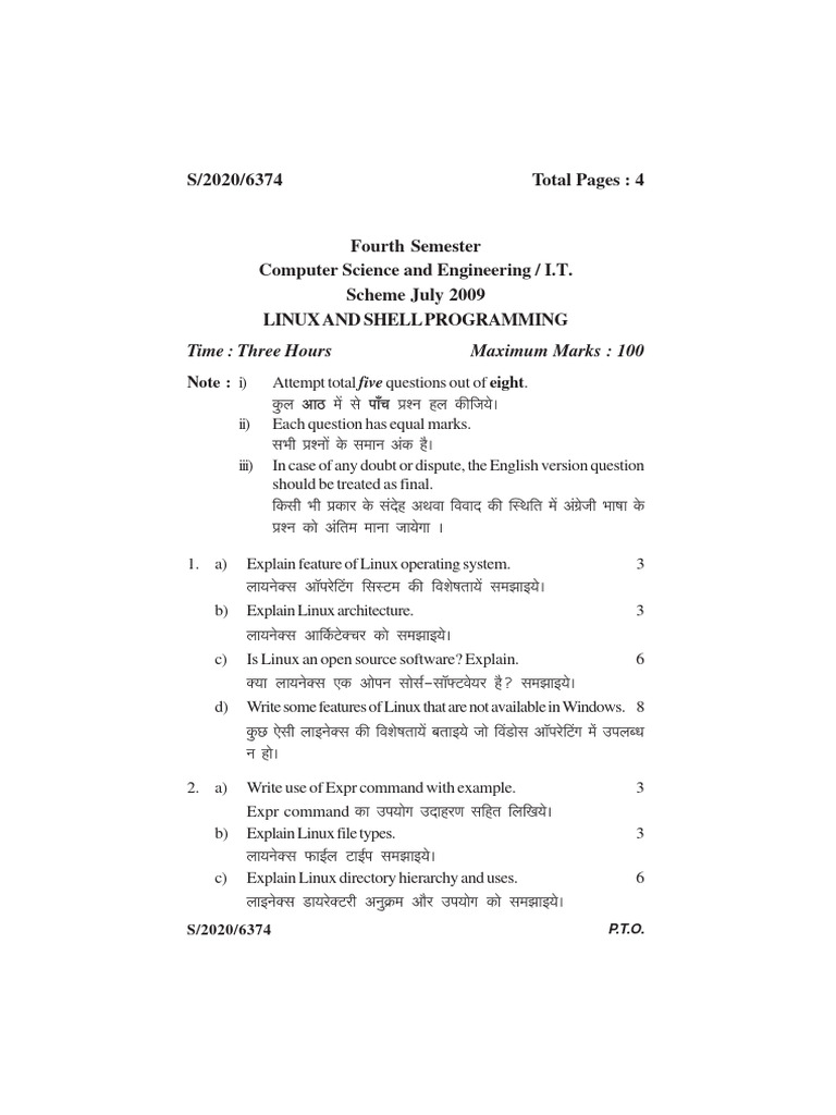 Linux and Shell Programming Exam Guide | PDF | Unix | Computing