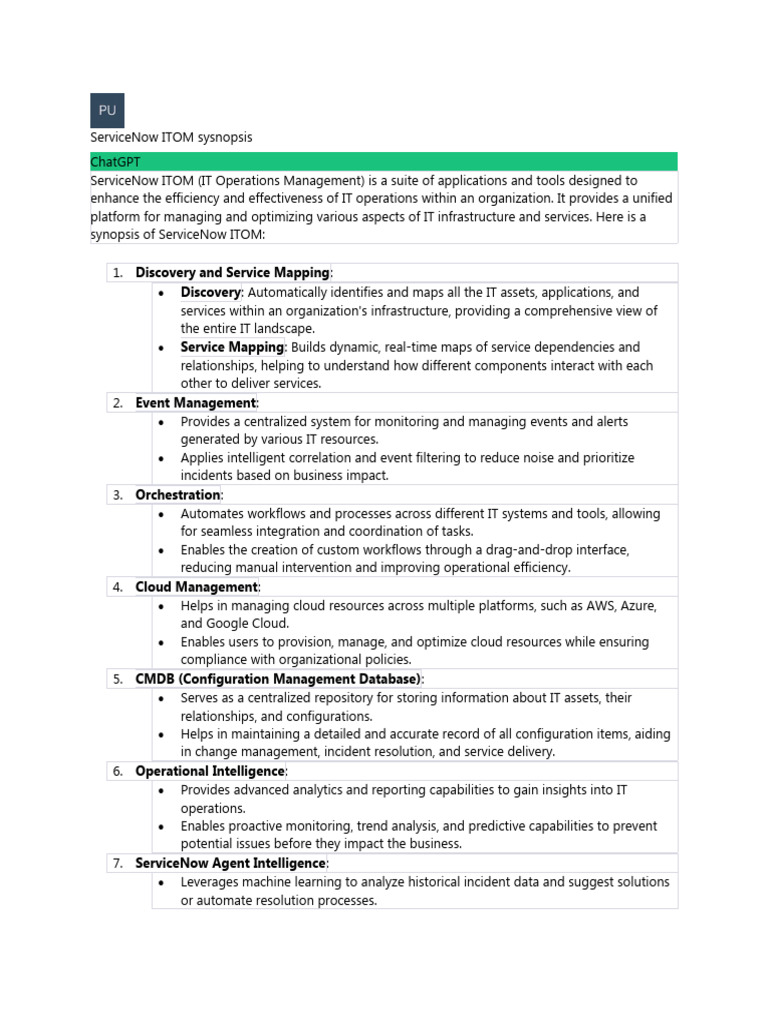 ServiceNow ITOM Sysnopsis | PDF | Cloud Computing | Artificial Intelligence