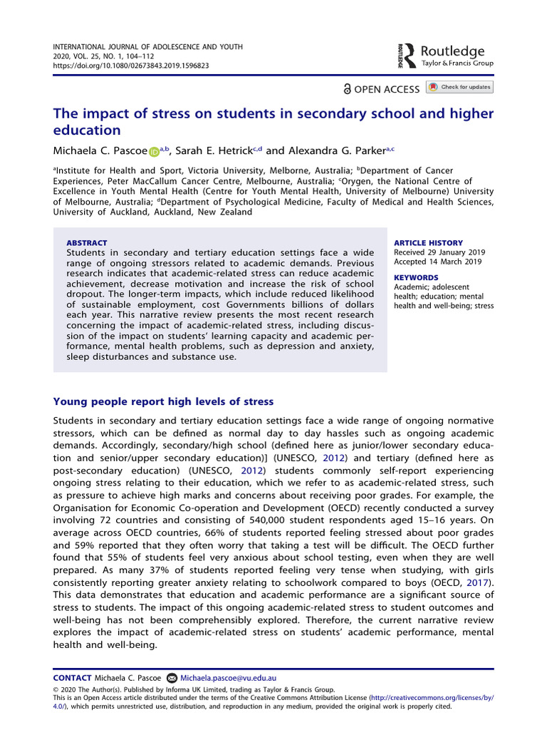 The Impact of Stress On Students in Secondary Scho | PDF | Stress ...