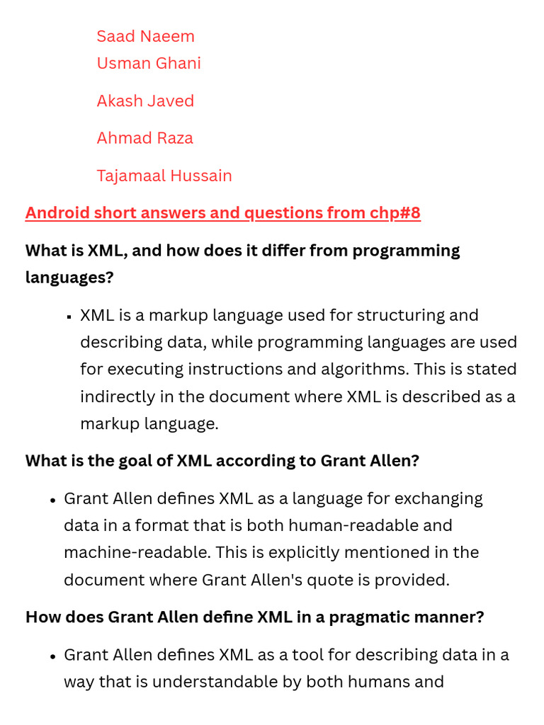 Short Answer and Question From chp#8 Andriod For Absolute | PDF | Xml | Xml Schema