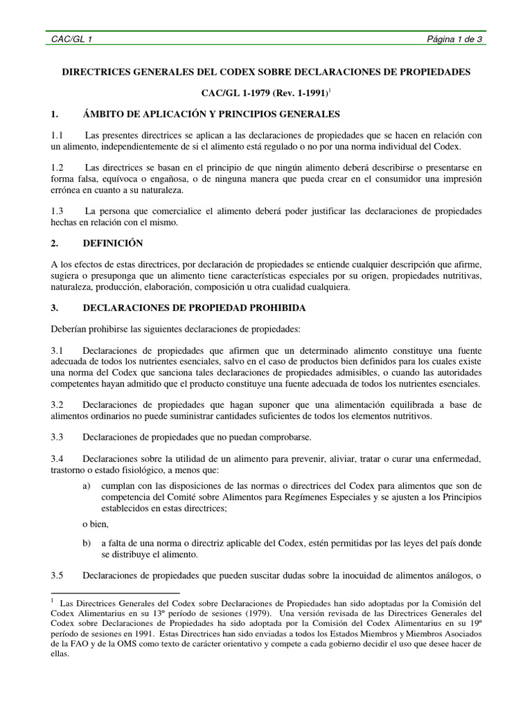 Directrices Generales Del Codex Sobre Declaraciones de Propi | PDF | Alimentos | Comida y bebida
