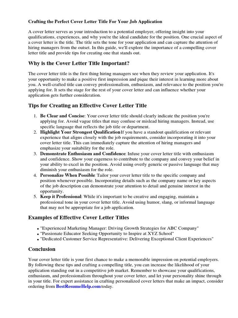 Cover Letter Title For Job Application | PDF | Résumé