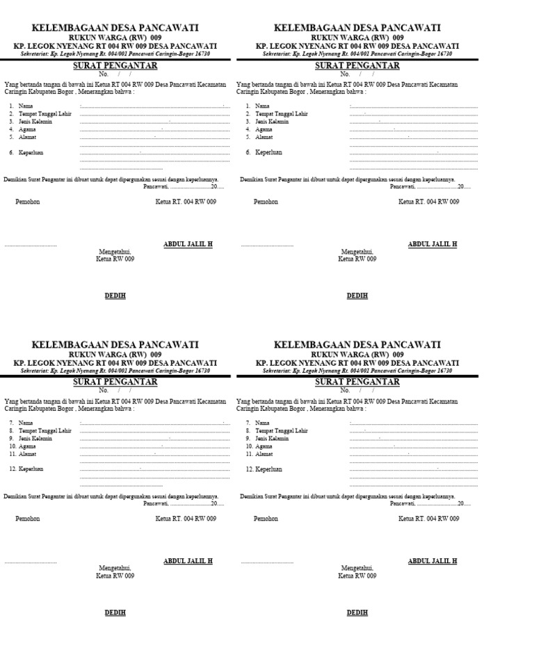 Surat Pengantar RT RW | PDF