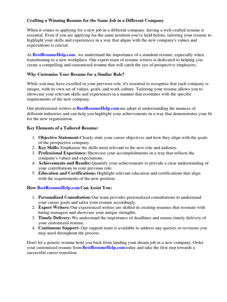 Resume Same Job Different Company | PDF | Résumé | Recruitment