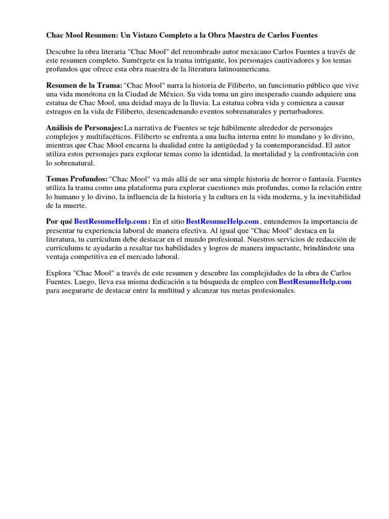 Resumen de "Chac Mool" de Carlos Fuentes | PDF | Historia | Libros para ...