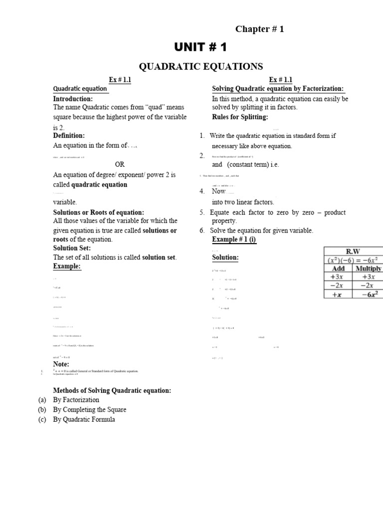 CH 1 Final 10math | Download Free PDF | Quadratic Equation | Equations