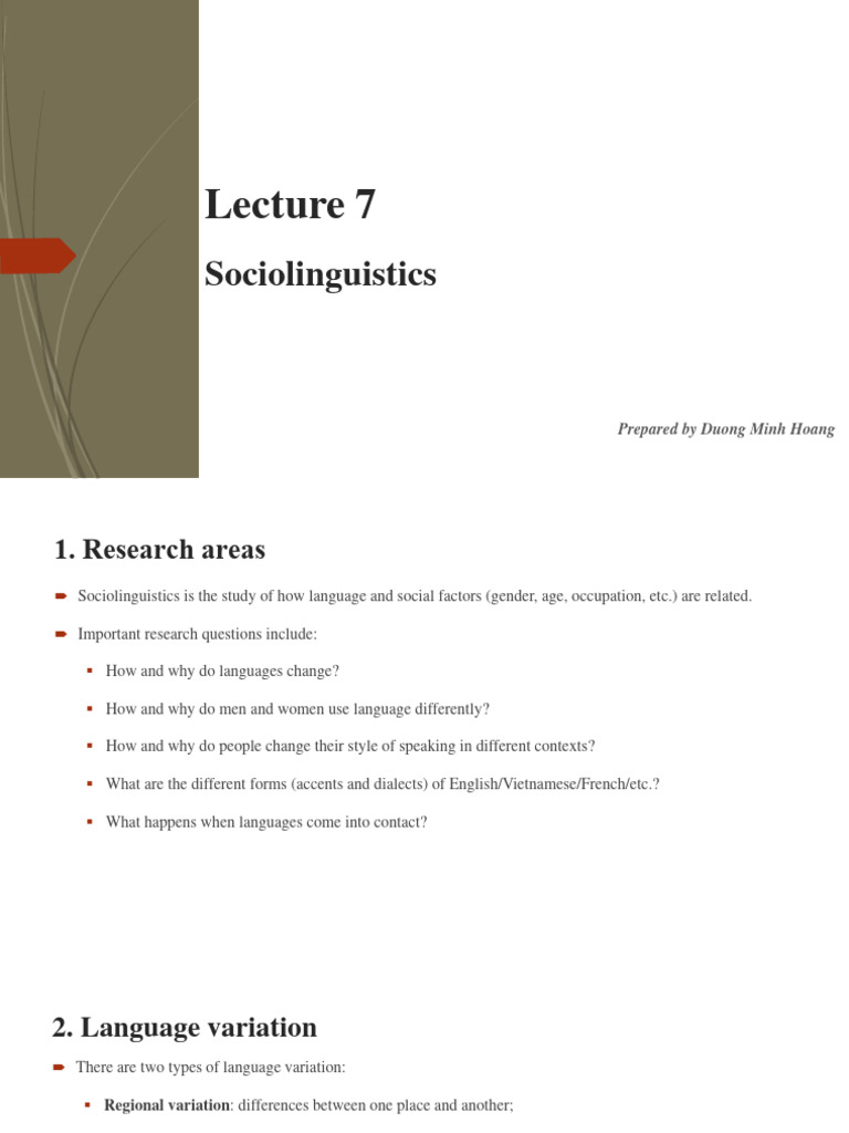 Lecture 7 - Sociolinguistics | PDF | English Language | Dialect