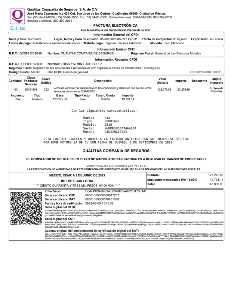Factura Electr Ónica: Qu Álitas Compañía de Seguros, S.A. de C.V | PDF | Factura | Economias
