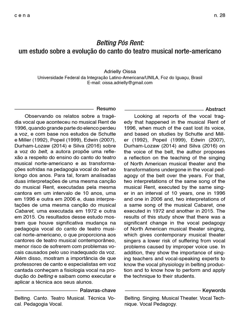 Monica, Belting Pós Rent | PDF | Canto | Artes Cênicas