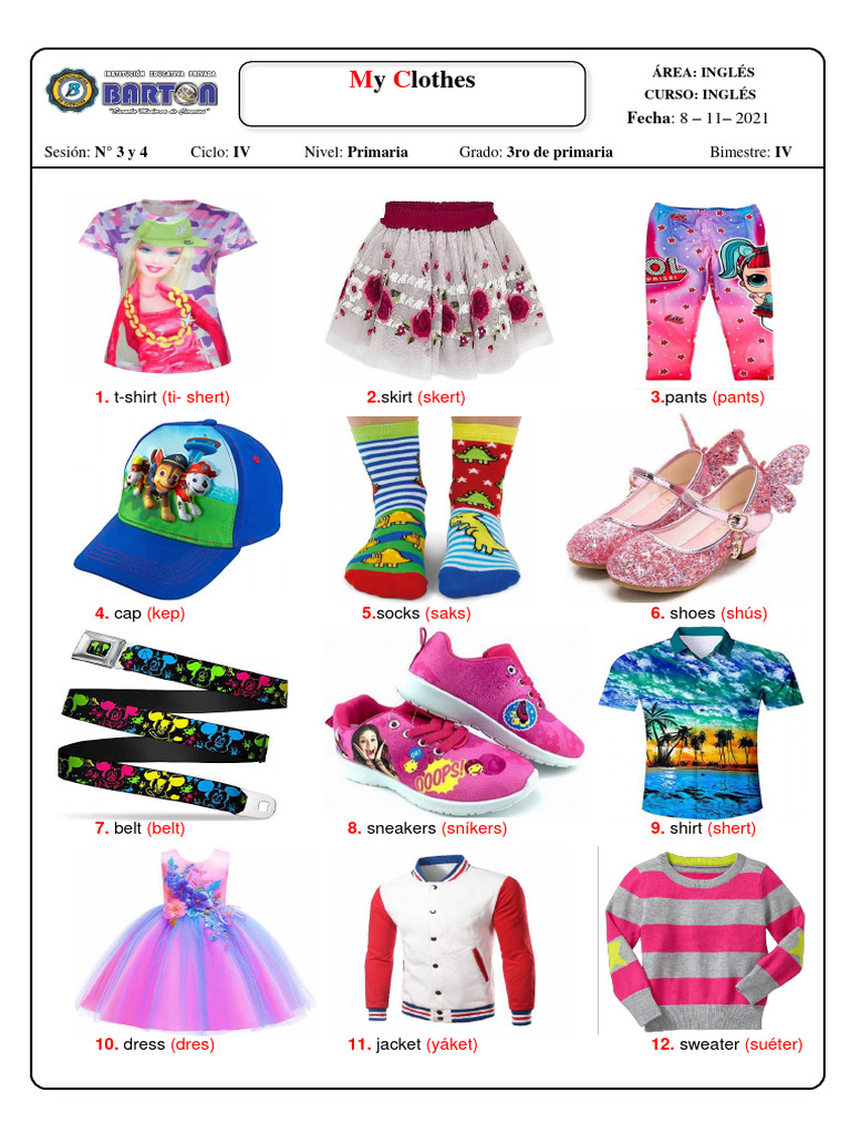 Lesson 3 My Clothes 3 Grade | PDF