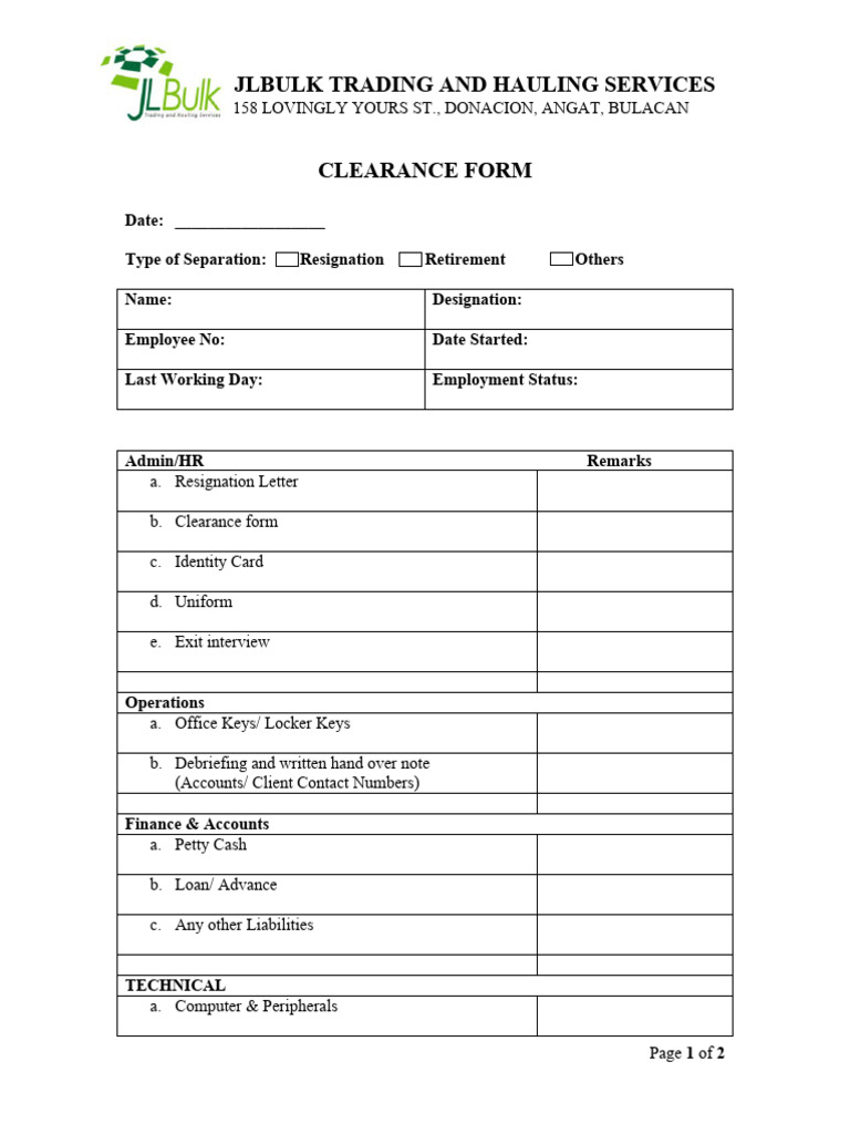 Employee Clearance Form | PDF