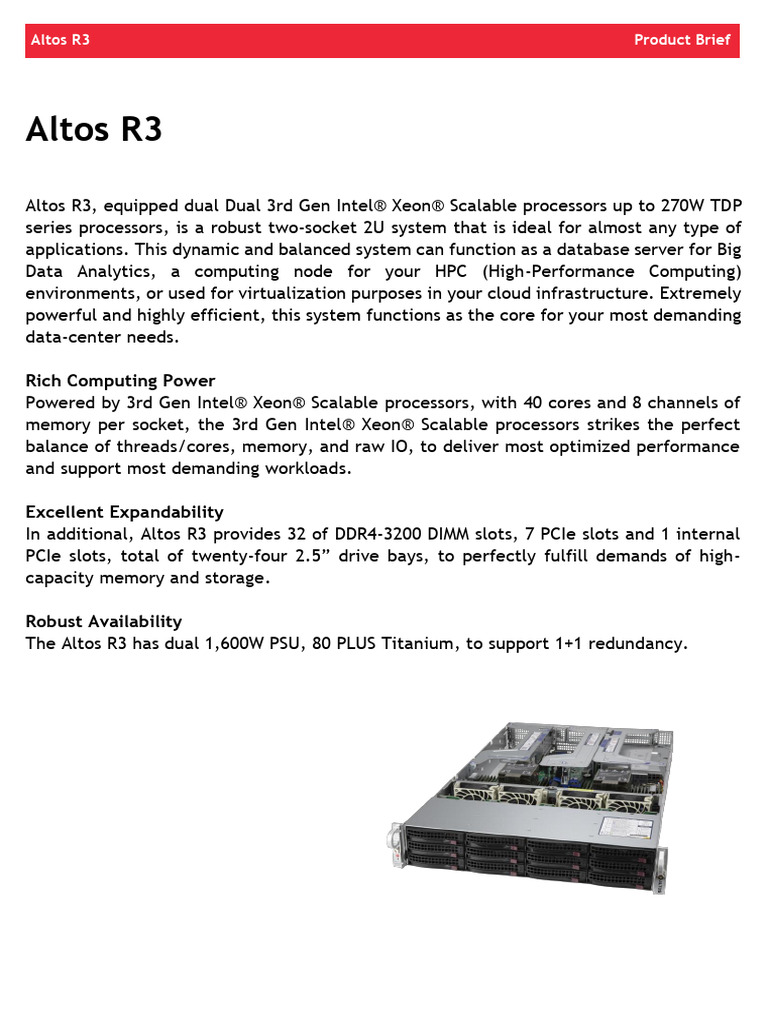 ACER Altos R3 Server Datasheet | PDF | Scalability | Central Processing ...