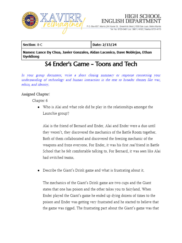 S4 Ender's Game - Toons and Tech | PDF | Games & Activities