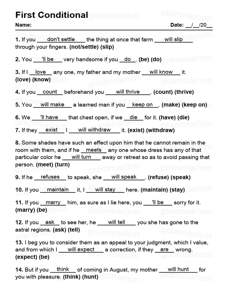 Grammarism First Conditional Test 7 Solved 15202060 | PDF
