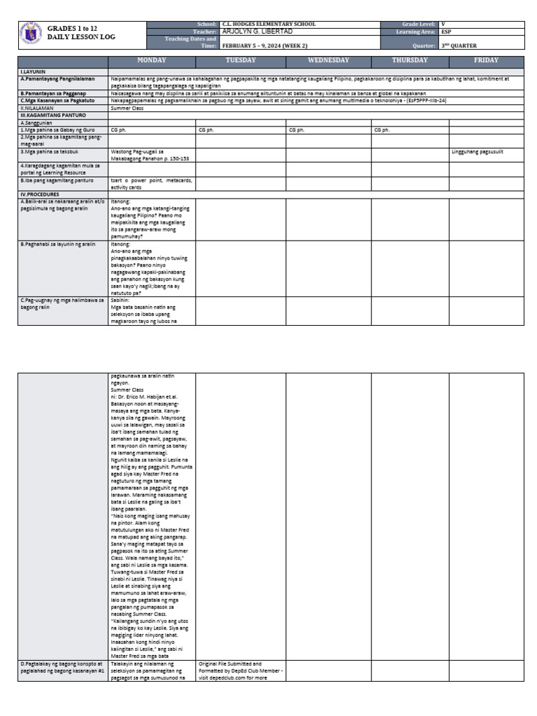 DLL - Esp 5 - Q3 - W2 | PDF