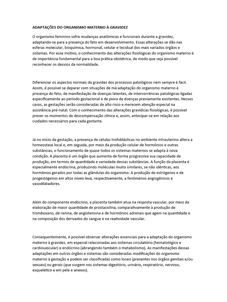 Adaptações Fisiológicas na Gravidez | PDF | Gravidez | Glândula pituitária