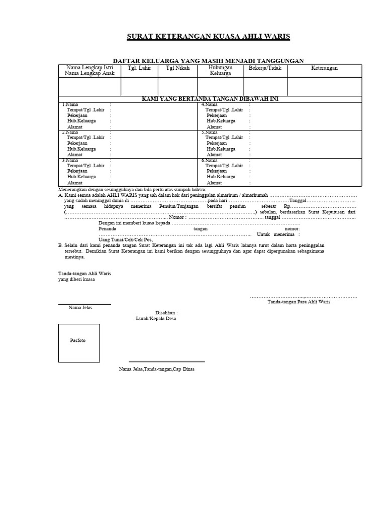 Formulir - Kutipan Keterangan Ahli Waris Taspen | PDF