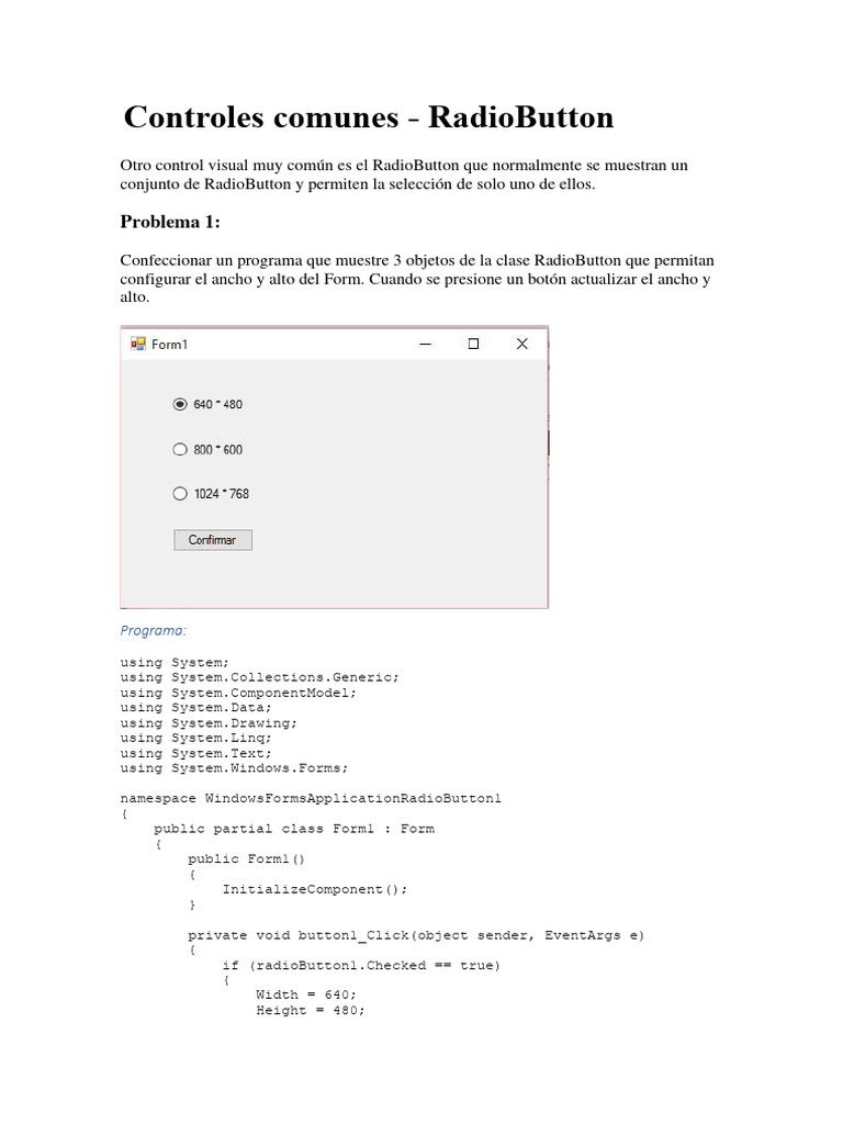 RadioButton y Combobox | PDF | Software | Informática RadioButton y Combobox | PDF | Software | Informática