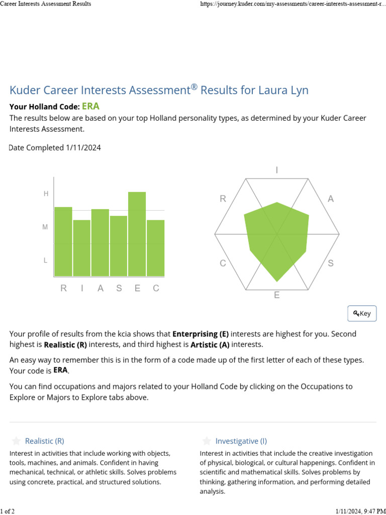 Career Interests Assessment Results | PDF | Computing | Science