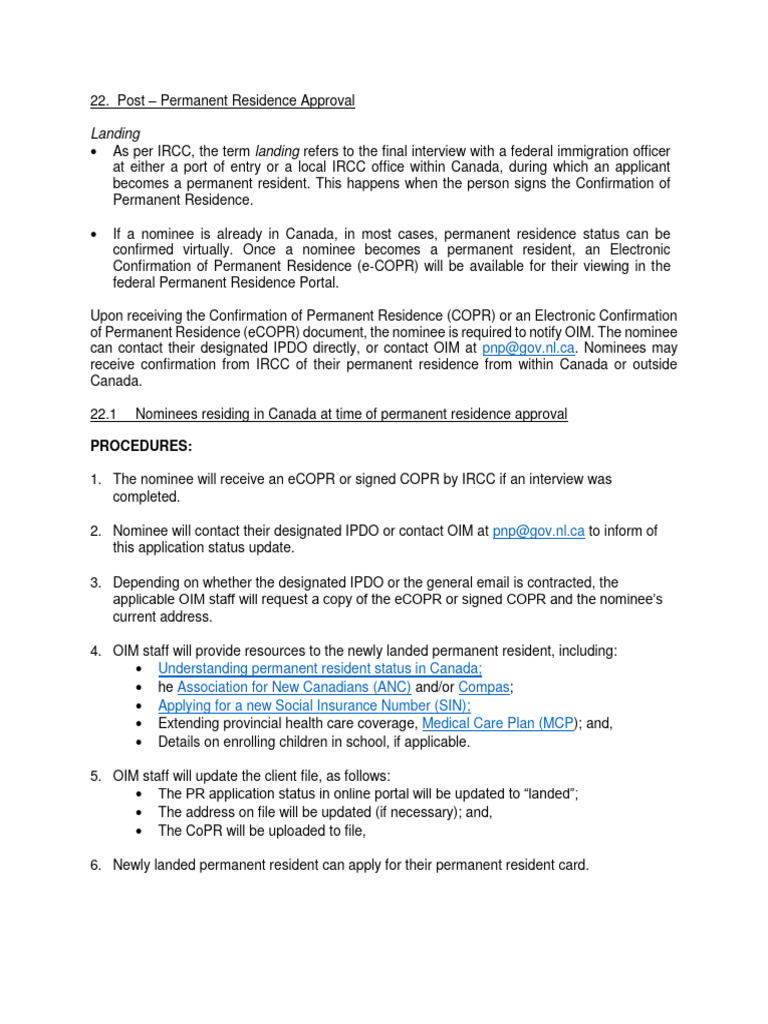 Post - Permanent Residence Approval | PDF | Immigration | Human Migration