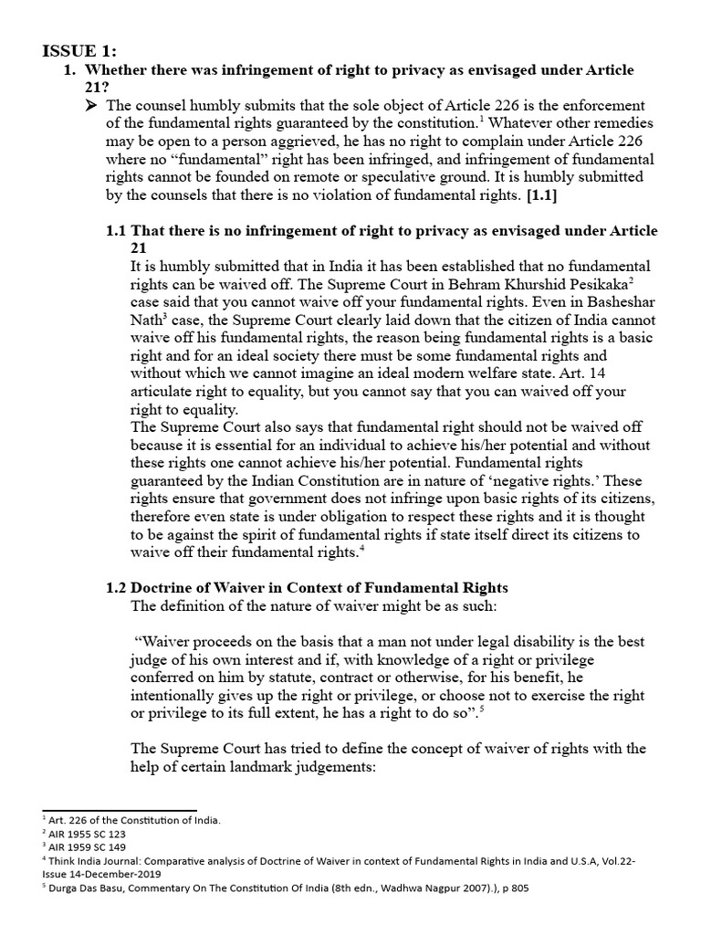 Moot Court Memorial of Respondent | PDF | Privacy | Privacy Policy