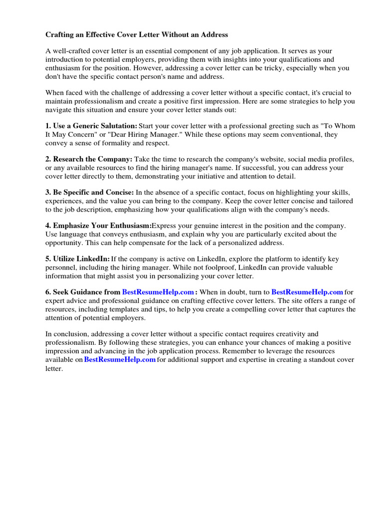 Cover Letter Without Address | PDF | Résumé | Linked In