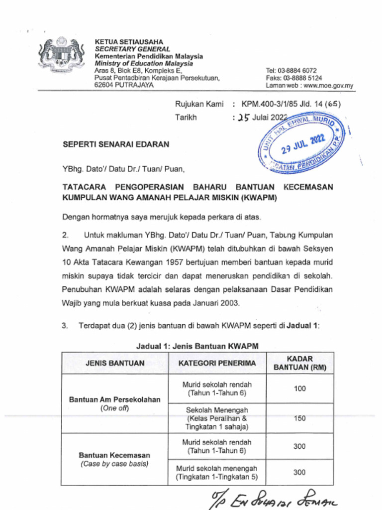 Tatacara Pengoperasian Baharu Bantuan Kecemasan Kumpulan Wang Amanah | PDF