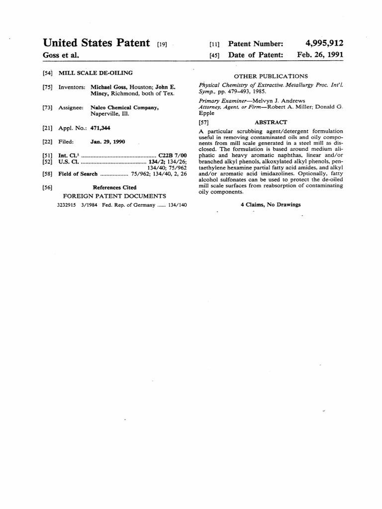 Patent 3 Separation of Oil From Mill Scale | PDF