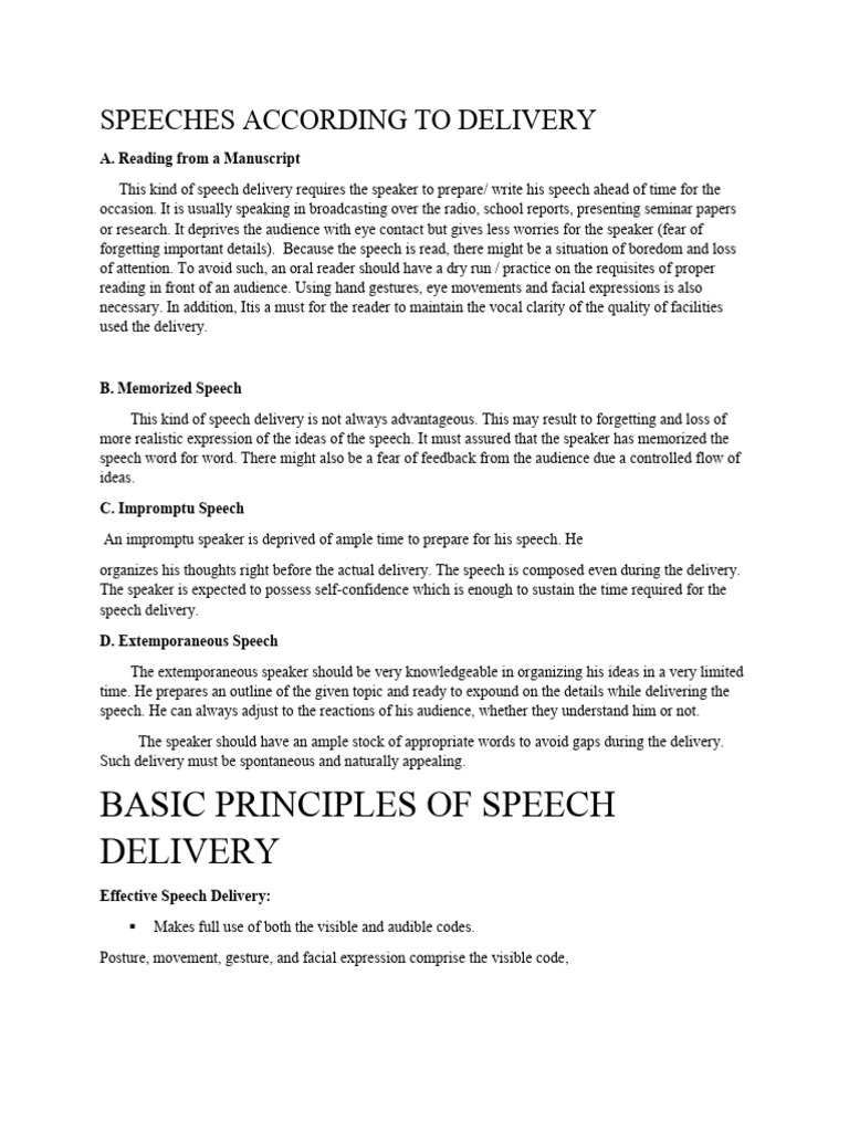 Basic Principle of Speech Delivery | PDF | Speech | Human Communication