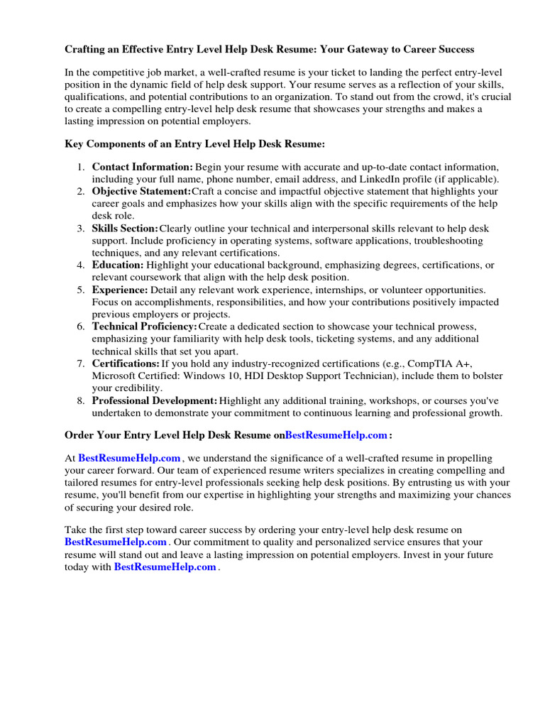 Entry Level Help Desk Resume Summary | PDF | Résumé | Experience