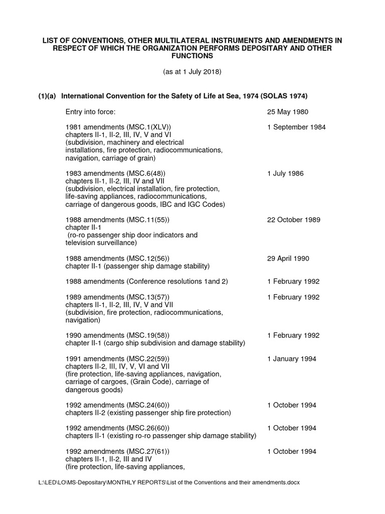 IMO List of Conventions and Their Amndts | PDF | Shipping | Water Transport