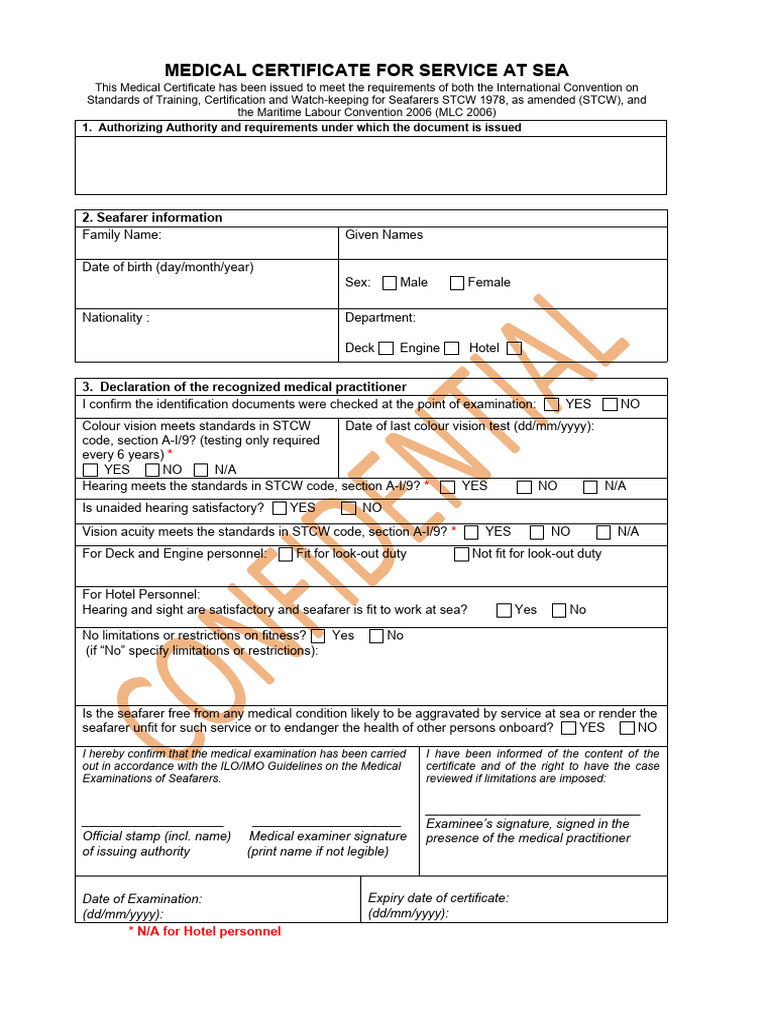 c105b Medical Certificate For Service at Sea | PDF