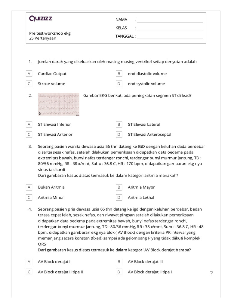 Pre Test Workshop Ekg | PDF