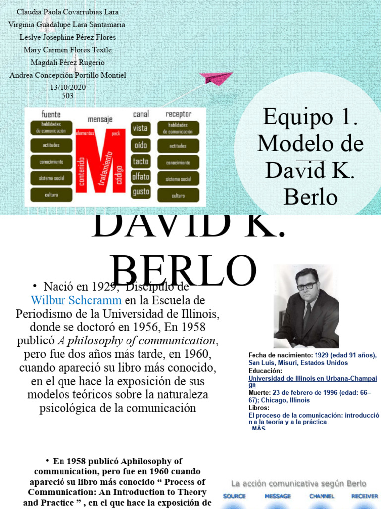Comunicación 1 - Modelo de David K. Berlo | PDF | Comunicación | Ciencia cognitiva