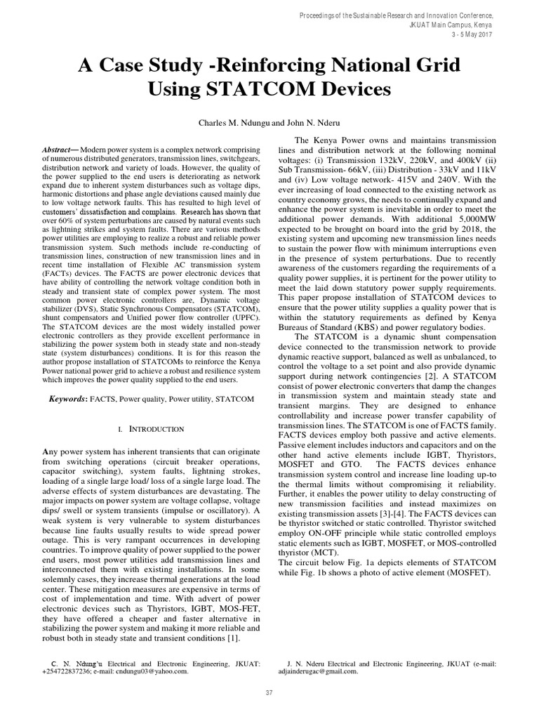 A Case Study - Reinforcing National Grid Using STATCOM Devices - Ndungu & Nderu | PDF | Electric ...
