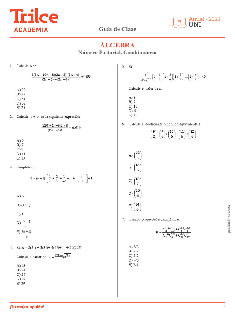 Guía de Álgebra Avanzada | PDF | Matemáticas | Combinatoria