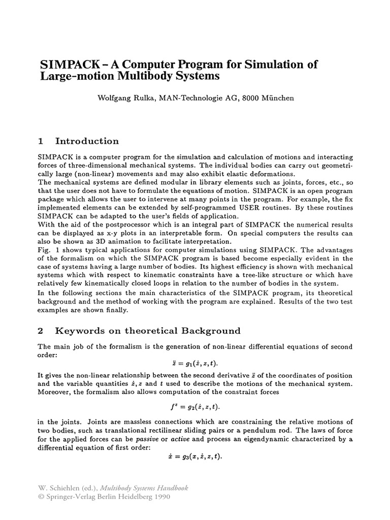 SIMPACK - A Computer Program For Simulation of Large-Motion Multibody Systems | PDF | Mechanics ...