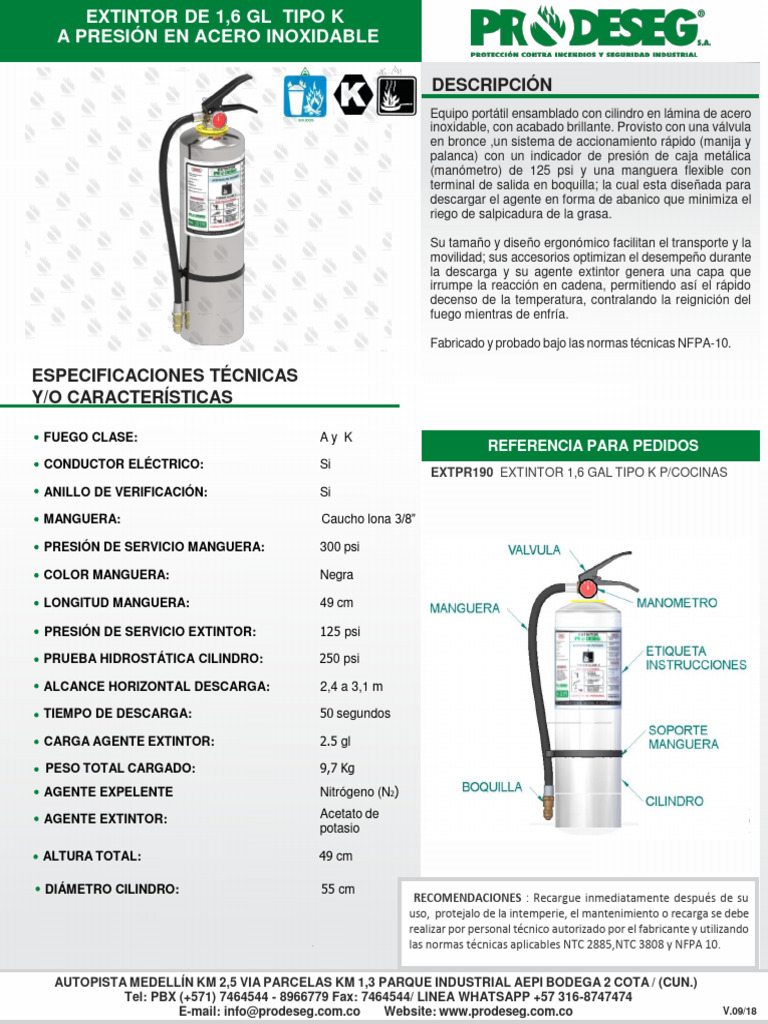 Extintor Tipo K 1.6 Gal de Acero Inoxidable | PDF | Materiales | Bienes ...