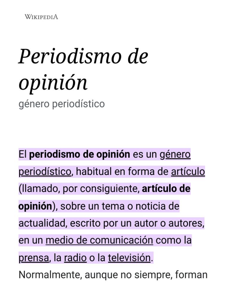 Periodismo de Opinión - Wikipedia, La Enciclopedia Libre | PDF